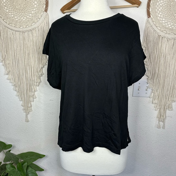 Zara | Tops | Zara Black Boxy Cap Sleeve Soft Tee Shirt Basic Oversized ...
